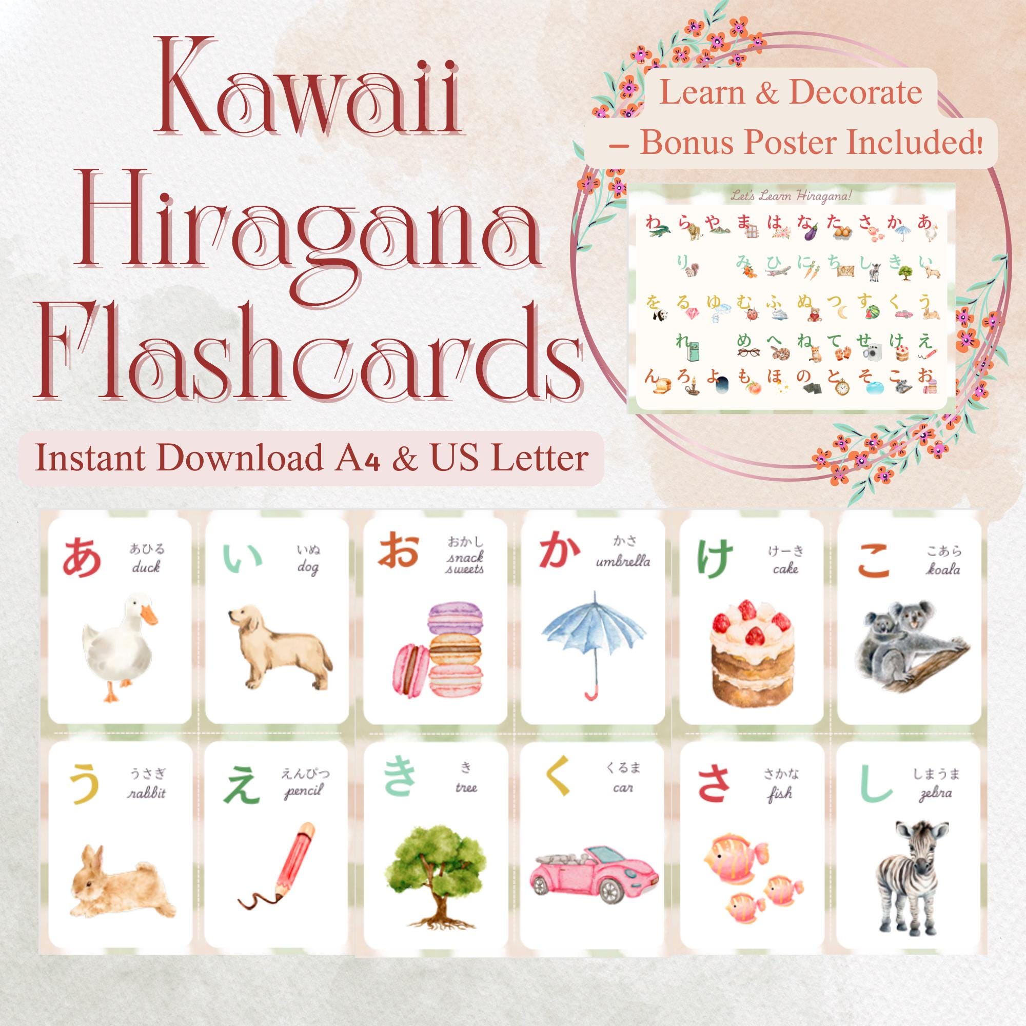 Printable Hiragana Flashcards | Montessori Style | Japanese Alphabet ...