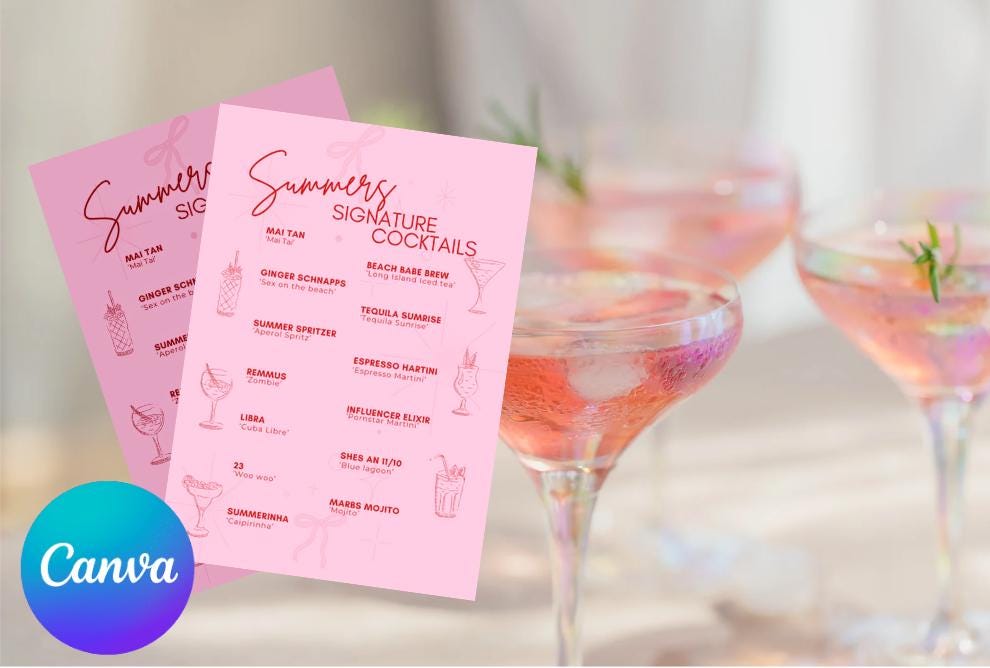 Personalised Drinks Menu | Editable Canva Template | Custom Drink Menu ...
