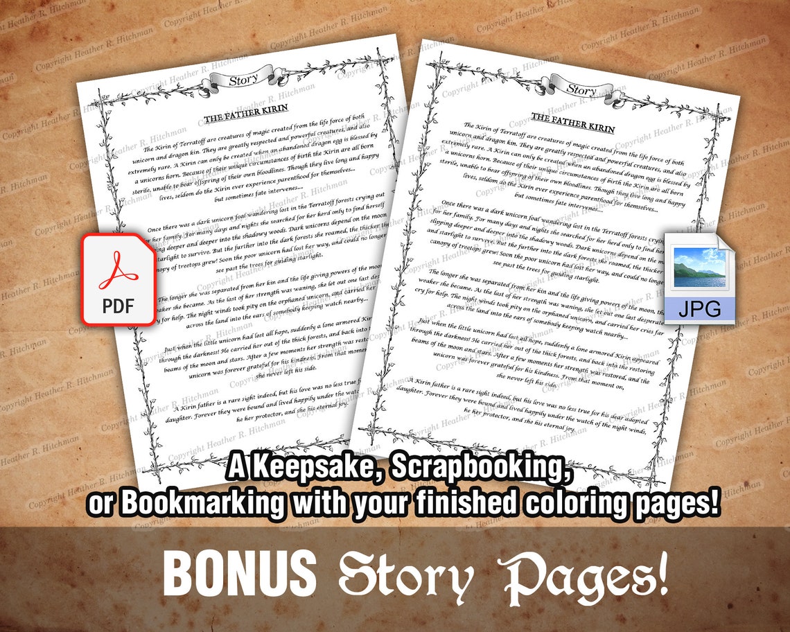 Father Kirin Coloring Page Download Kirin With Baby Unicorn - Etsy