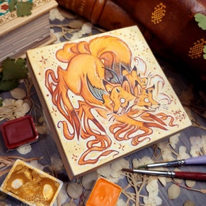Original 3x3 Painting: rotten Kitsune watercolor & Charcoal Fox Mounted ...
