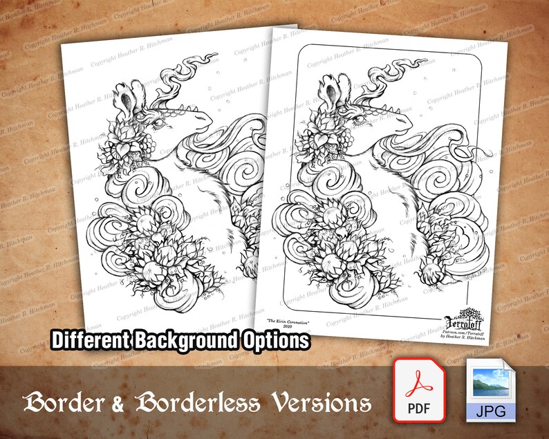 Kirin Coronation Coloring Page Download Kirin Quilin Bust - Etsy