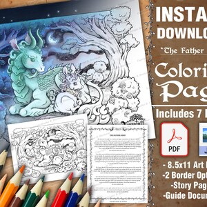 Father Kirin Coloring Page Download | Kirin With Baby Unicorn | Instant ...