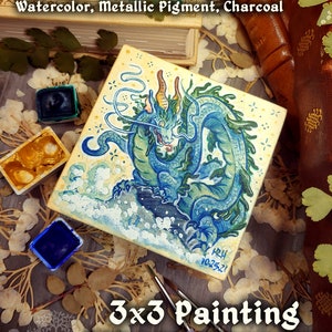 Original 3x3 Painting: "rotten Leviathan" -watercolor & Charcoal Dragon ...