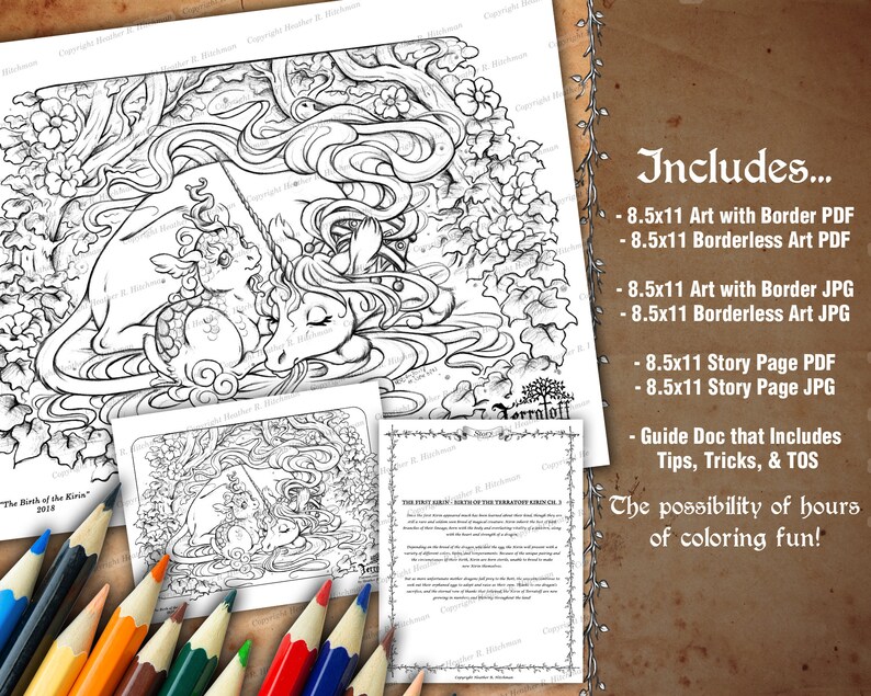 First Kirin Coloring Page Download Unicorn With Baby Kirin - Etsy