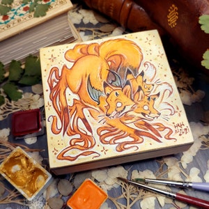 Original 3x3 Painting: rotten Kitsune watercolor & Charcoal Fox Mounted ...