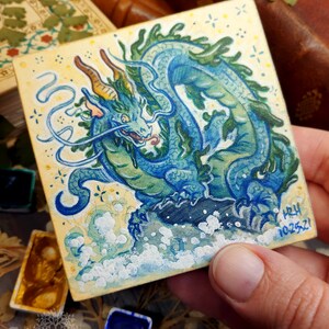 Original 3x3 Painting: "rotten Leviathan" -watercolor & Charcoal Dragon ...