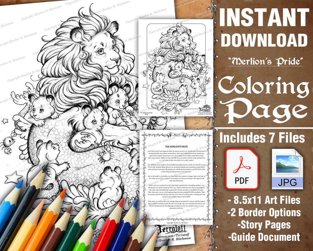 Merlions Pride Coloring Page Download | Merlion and Cubs | Instant ...