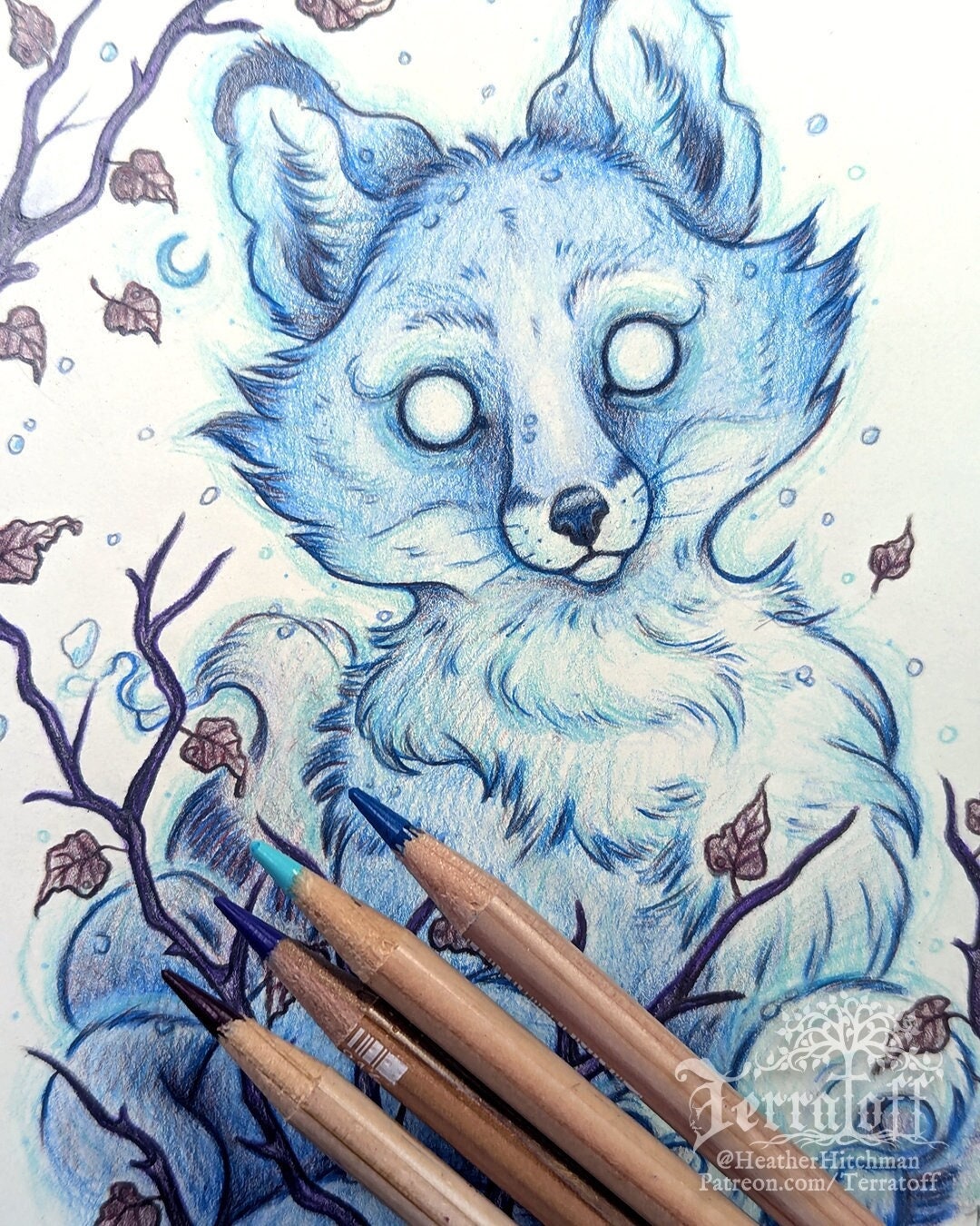 Original Kitsune Fox Drawing: the Frostbite Kitsune Colored Pencil ...