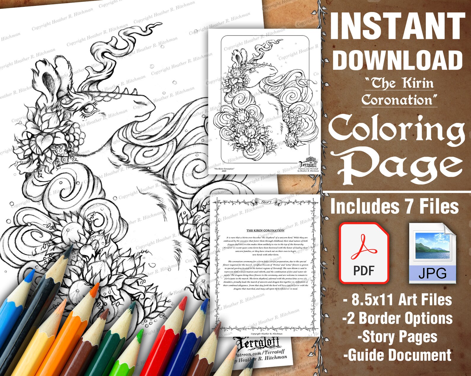 Kirin Coronation Coloring Page Download Kirin Quilin Bust Instant ...