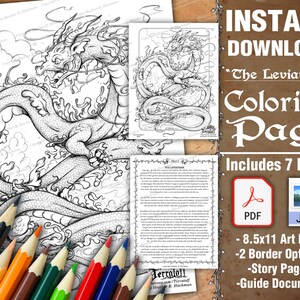 Leviathan Coloring Page Download | Spooky Water Dragon | Instant ...