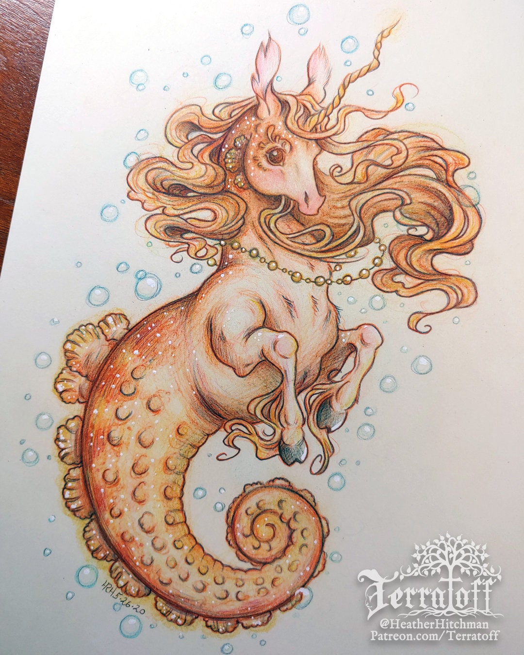 Original Drawing: the Watchful Seahorse Mermacorn - Colored Pencil ...