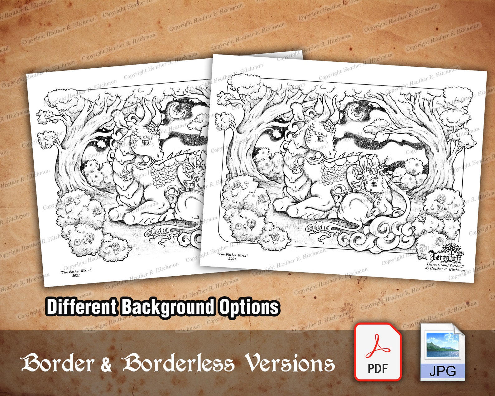 Father Kirin Coloring Page Download Kirin With Baby Unicorn - Etsy