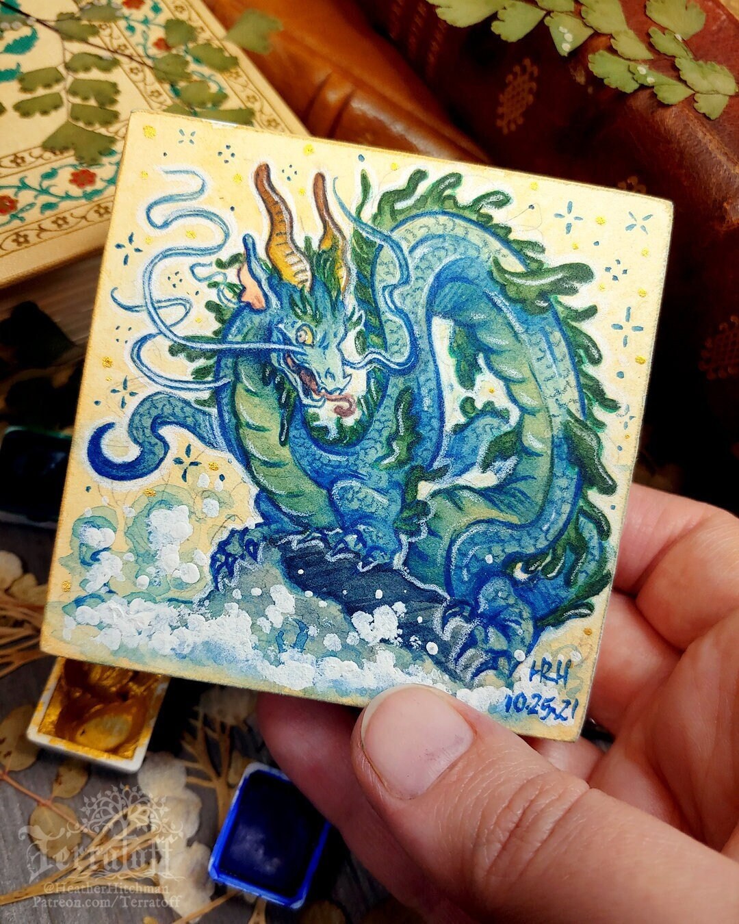 Original 3x3 Painting: "rotten Leviathan" -watercolor & Charcoal Dragon ...