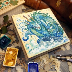 Original 3x3 Painting: "rotten Leviathan" -watercolor & Charcoal Dragon ...