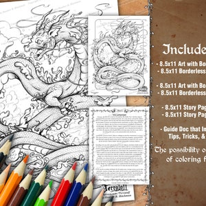 Leviathan Coloring Page Download | Spooky Water Dragon | Instant ...