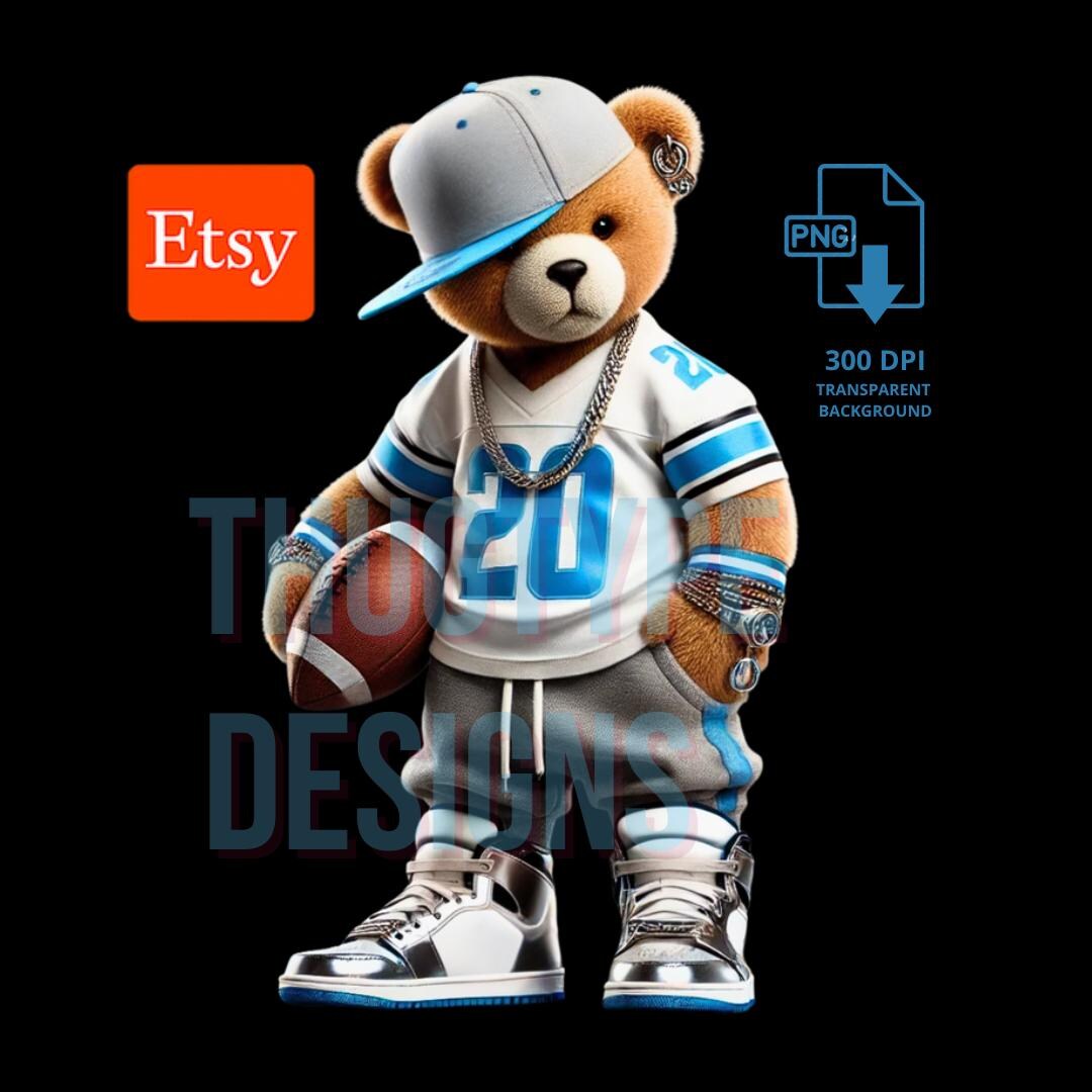 Detroit Football Hip Hop Gangsta Teddy Bear Cartoon Digital Download ...