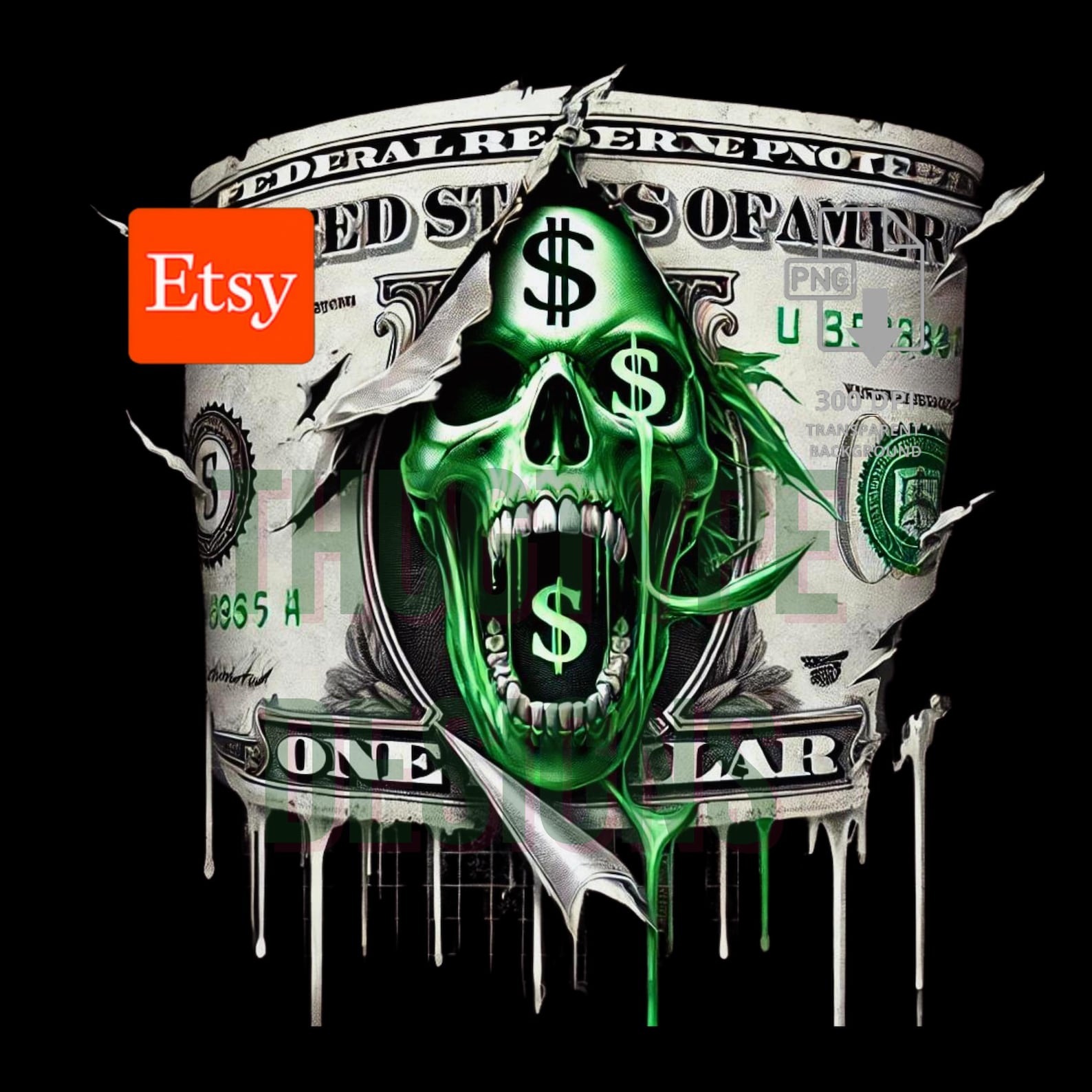 Dripping Dollar Skull Png, Money Bill Png, Skull Png, Money Design Png ...