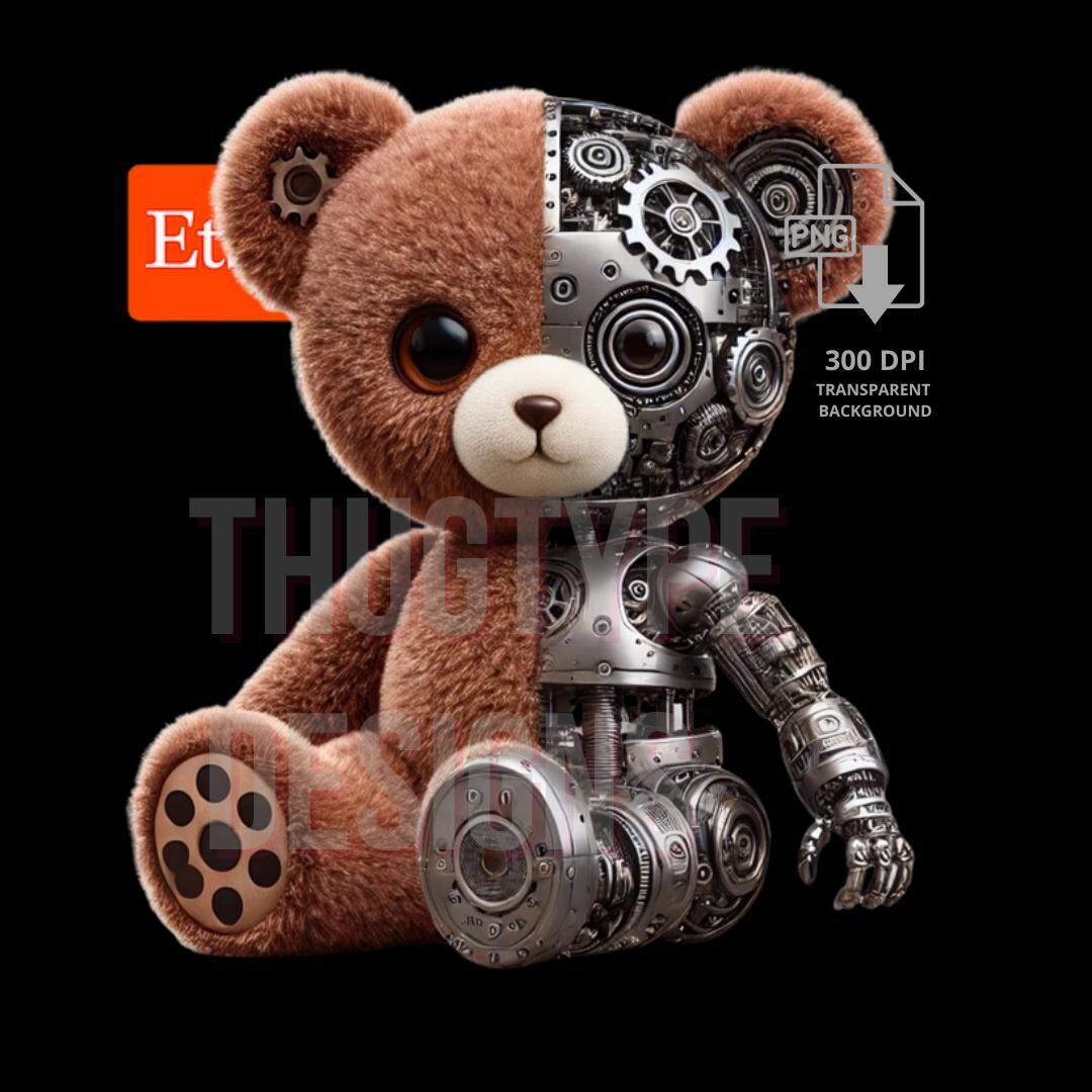 Half Robot Teddy Bear Digital Download PNG Cartoon Robotic Theme ...