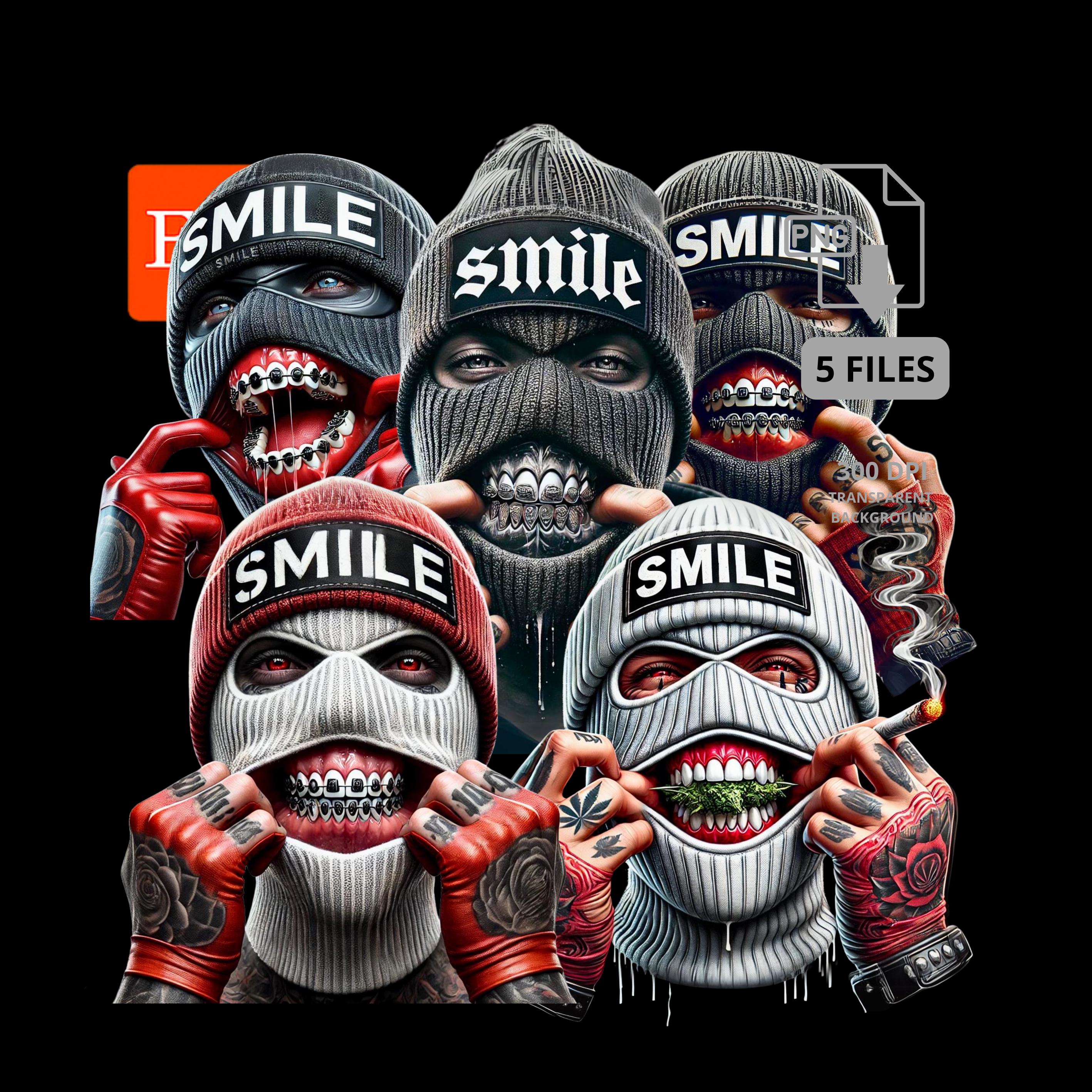 Smile Ski Mask Gangster Bundle 5 Pngs, Gangster PNG, Urban Designs ...