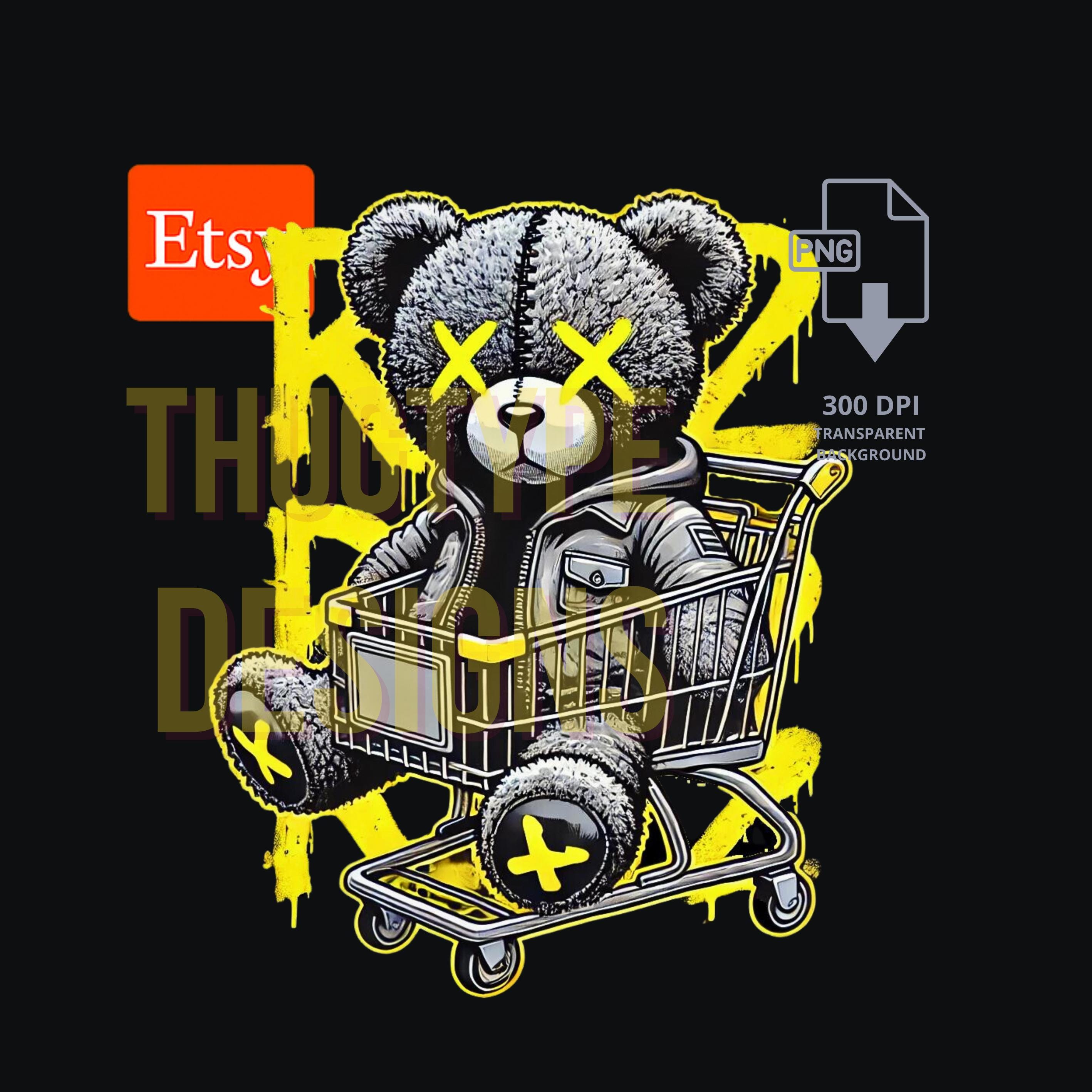 Rawr Dripping Graffiti Teddy Bear in Shopping Cart PNG Digital Clipart ...