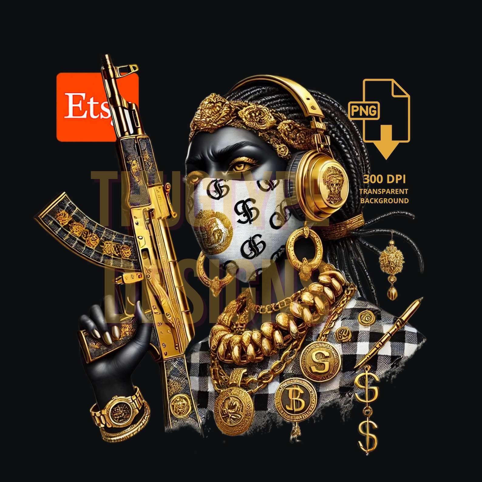Armed Urban Gangsta Black Girl T-shirt Design, Hustle Money Themed ...