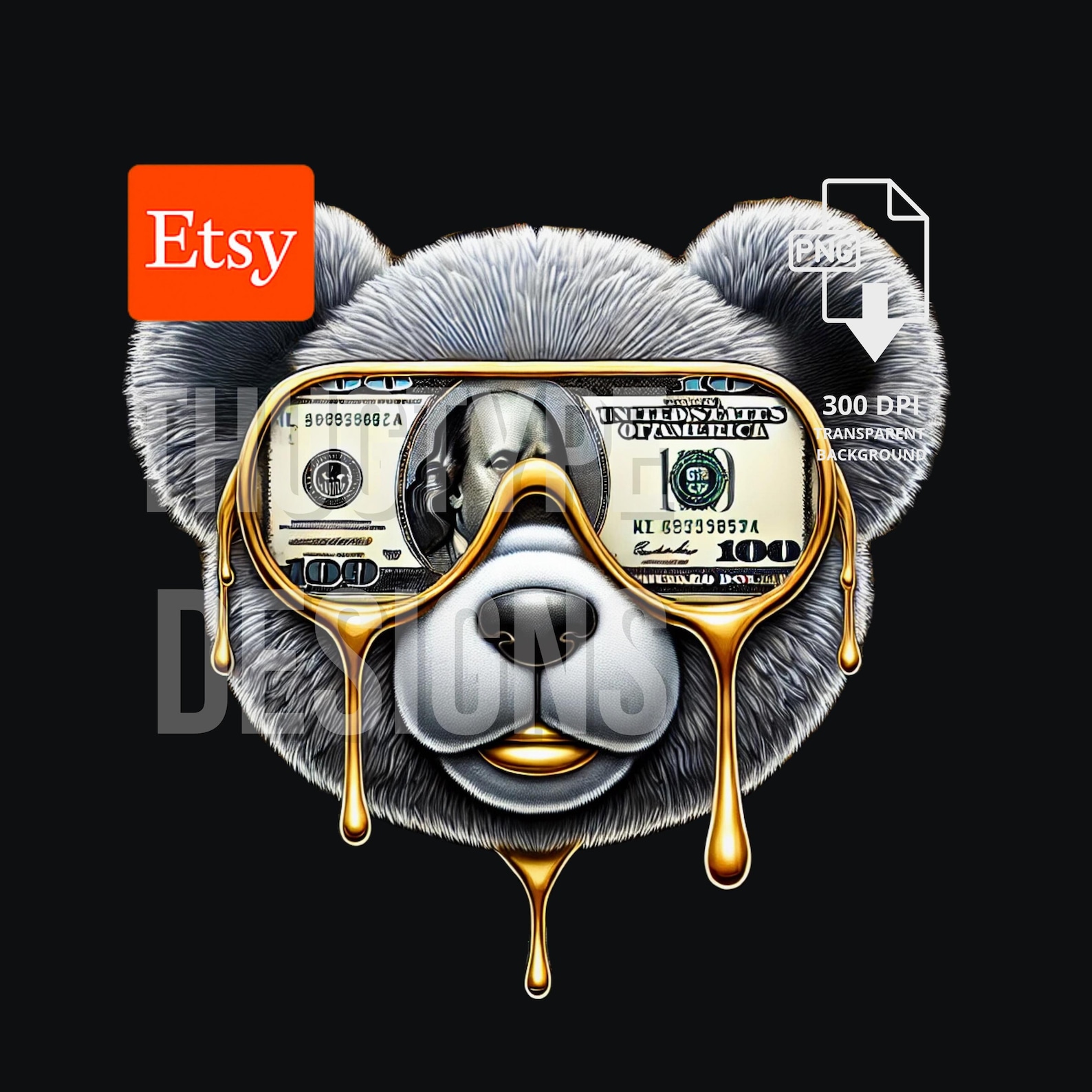 Money Talk Hip Hop Dripping Gold Teddy Bear Graffiti Cartoon - Digital ...