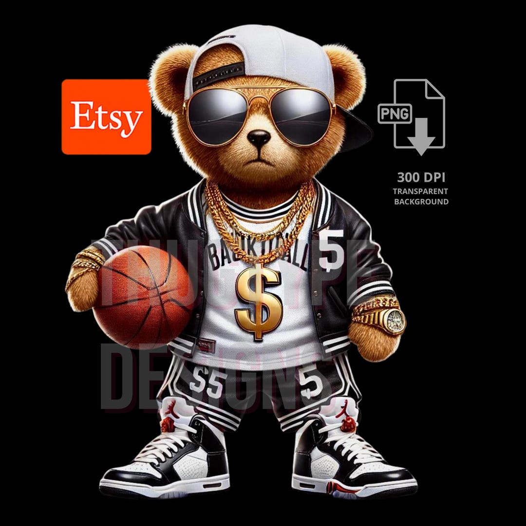 Basketball Hip Hop Gangsta Teddy Bear Cartoon- Digital Download PNG, B ...