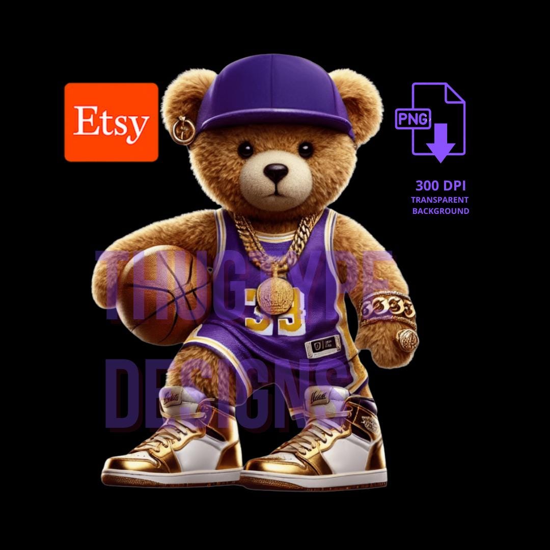 Basketball Hip Hop Gangsta Teddy Bear Cartoon Digital Download PNG, B ...