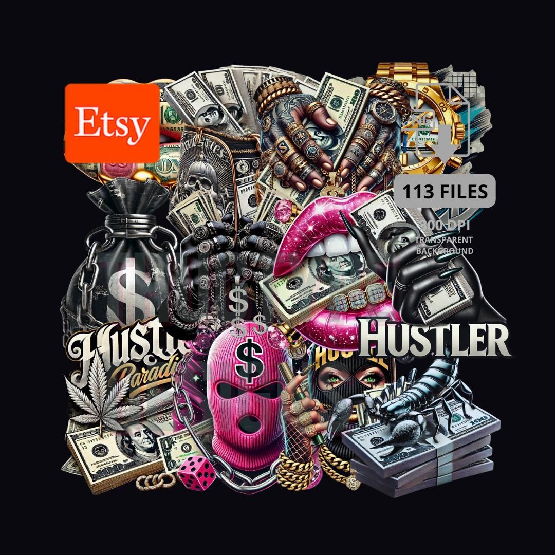 Money Streetwear PNG Bundle T-shirt Design, Logo Stickers 100+ Digital ...