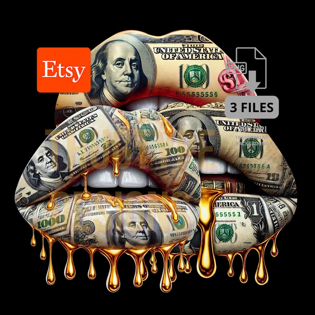 Dripping Money Themed Golden Female Lips Bundle 3 Pngs, Retro ...