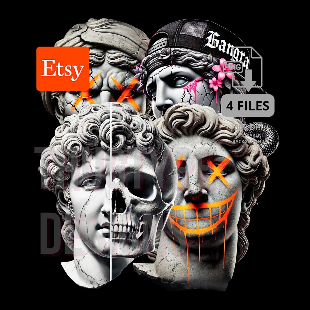 Dripping Smile Gangsta David Half Skull Statue Bundle 4 Pngs - Gangsta Png - Streetwear Png ...
