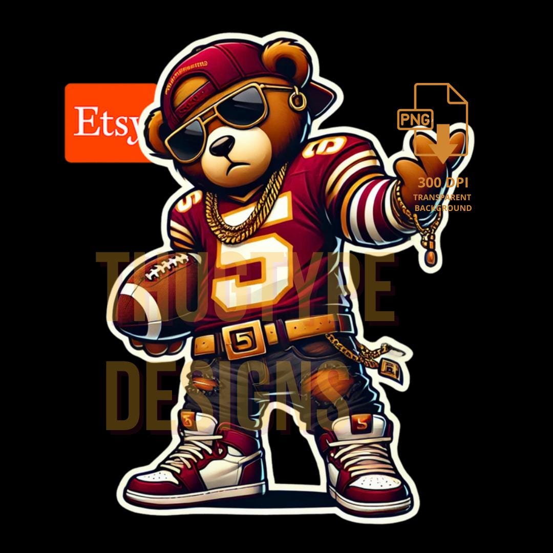 The Commander Teddy Bear Sticker, Washington Football Shirt Gameday ...