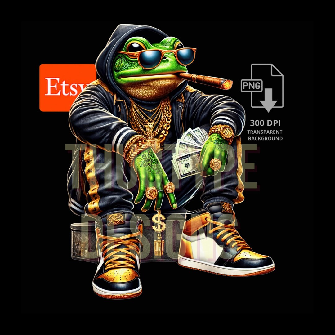 Gangsta Frog Wearing Tracksuit Money Themed Digital Design for the ...