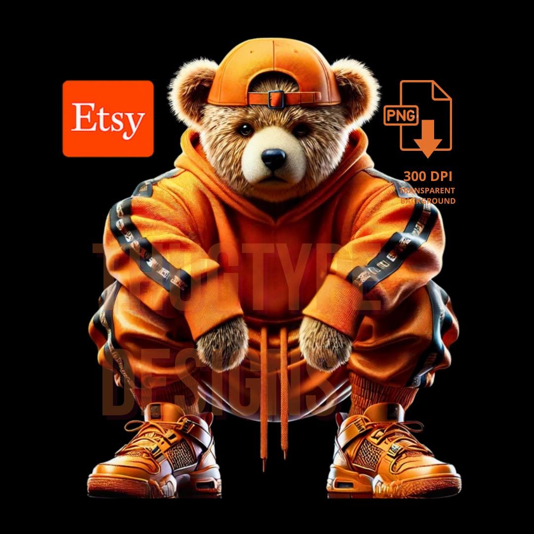 Gangsta Teddy Bear Wearing Orange Tracksuit, Digital Design for the ...