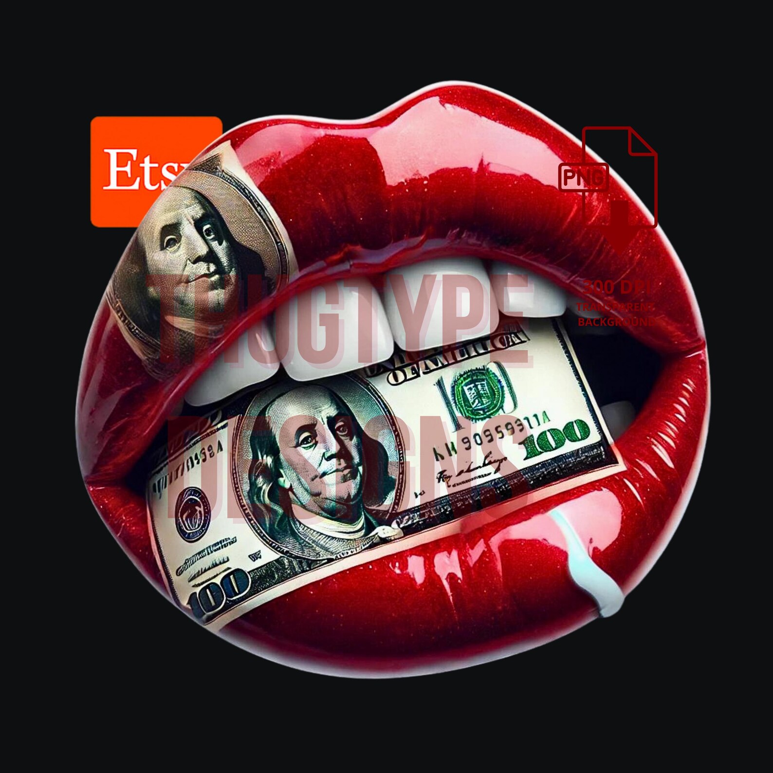Money Talks Themed Red Female Lips Png, Retro Sublimation Design, Love ...