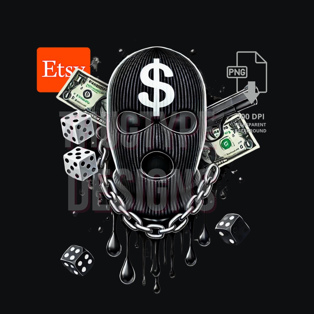 Black Gangsta Ski Mask Chains and Dices Themed PNG - Streetwear Png ...
