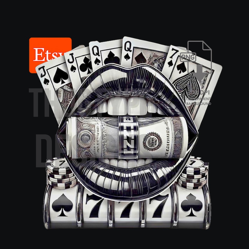 Casino Black Female Lips Png, Money Themed Retro Sublimation Design ...