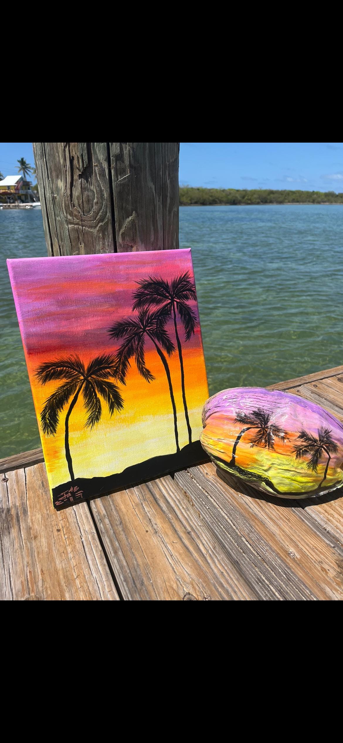 Florida Keys Hand Painted Coconut & Palm Tree Painting Set - Etsy