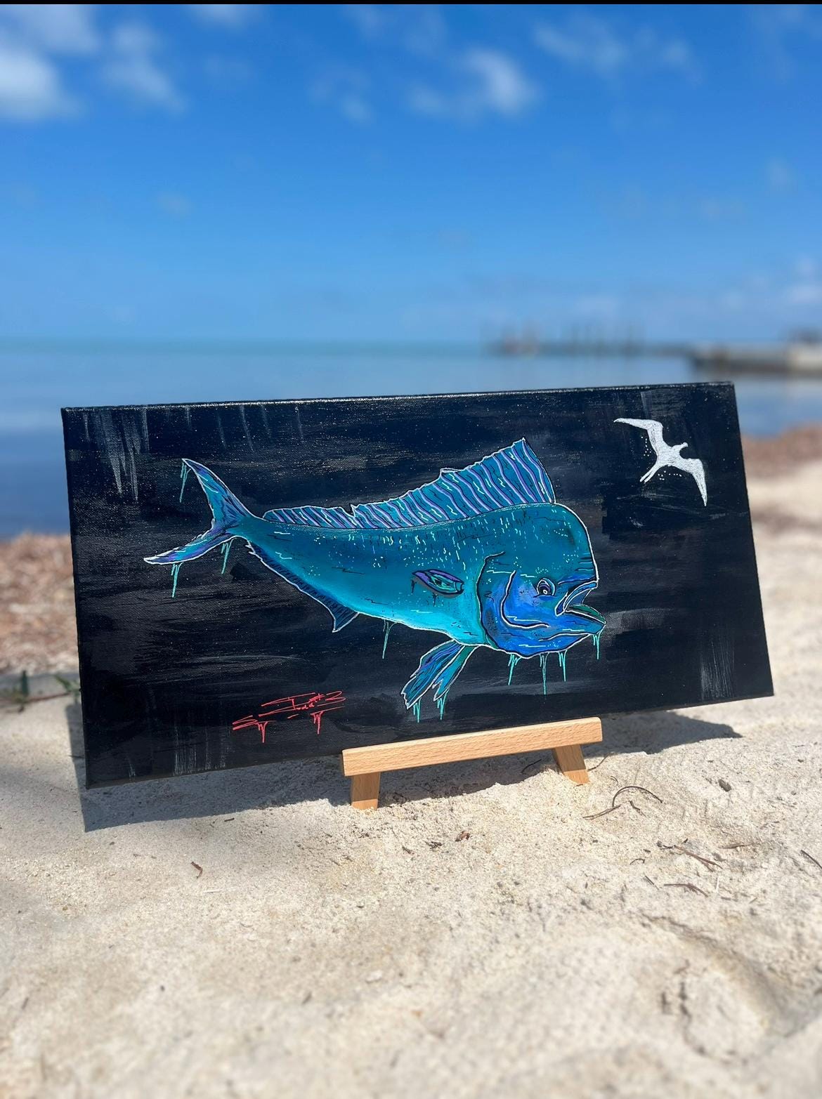 Mahi Mahi Indigo Drip Painting - Etsy