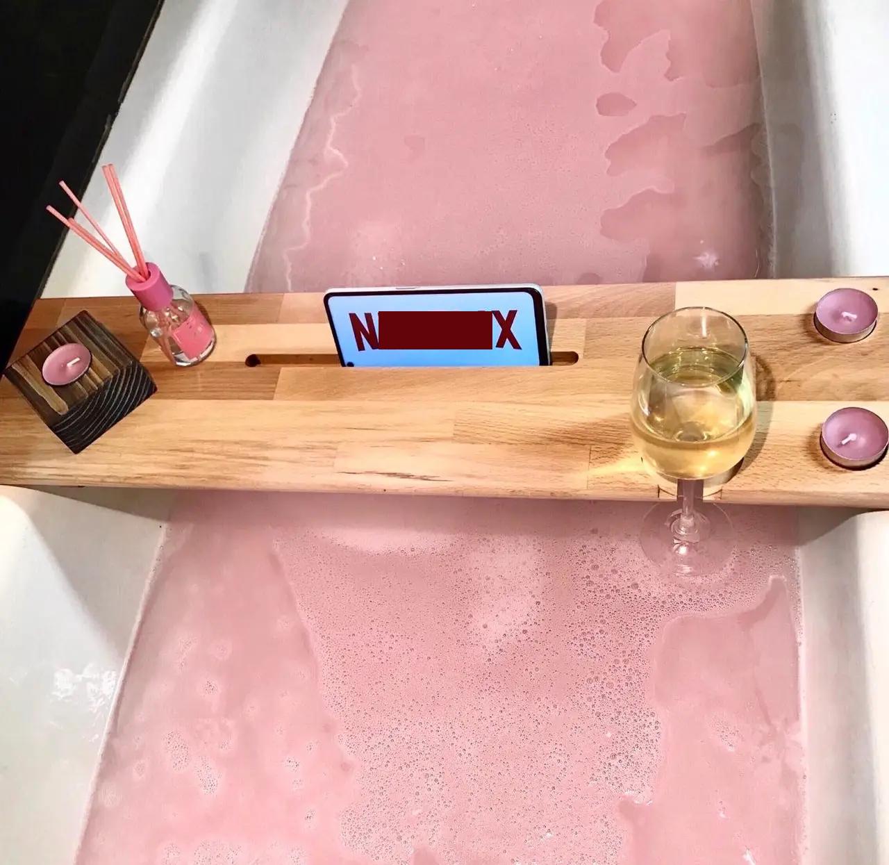 Handcrafted Wooden Bath Shelf, Beech Bathtub Tray, Multifunctional ...
