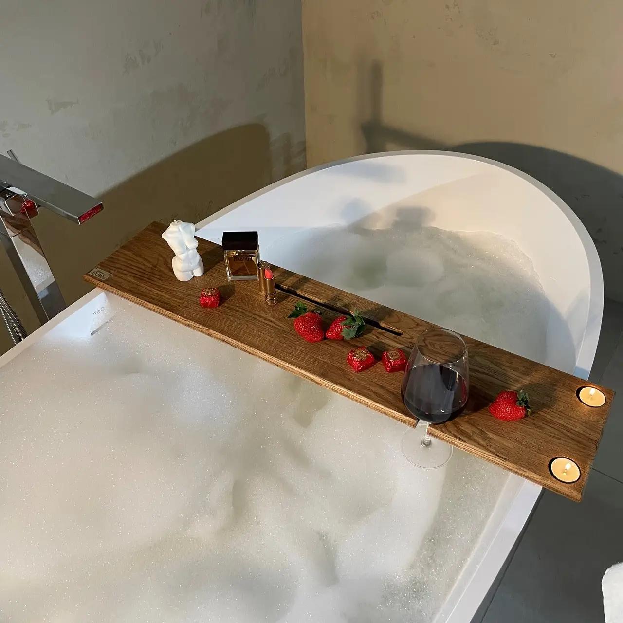 Handcrafted Bathtub Tray, Oak Bath Shelf , Multifunctional Wooden ...