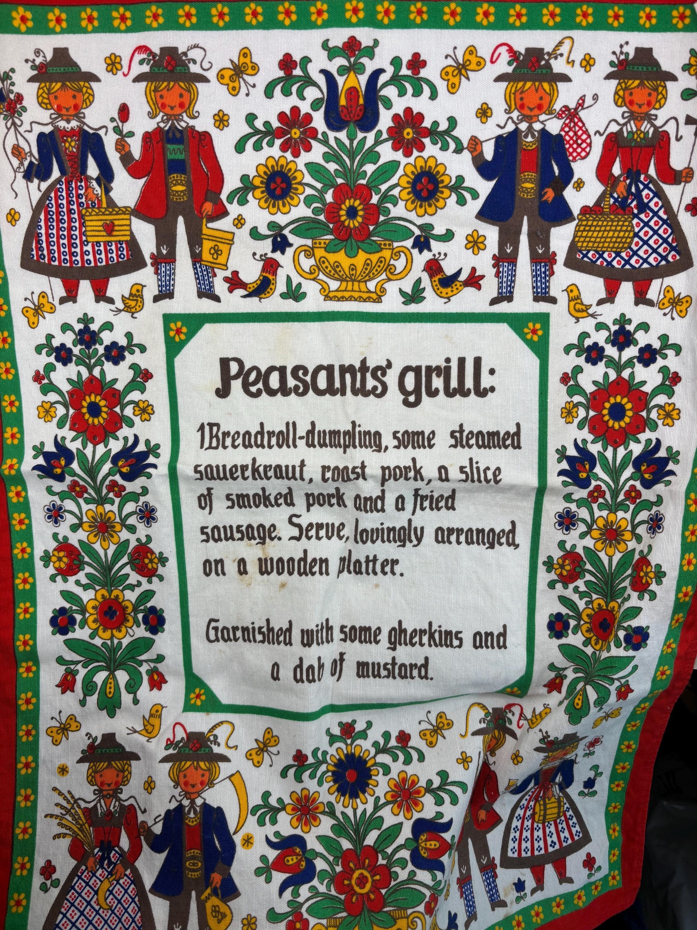 Vintage Austrian Tea Cloth – Folk Art "peasants Grill" Kitchen Towel - Etsy