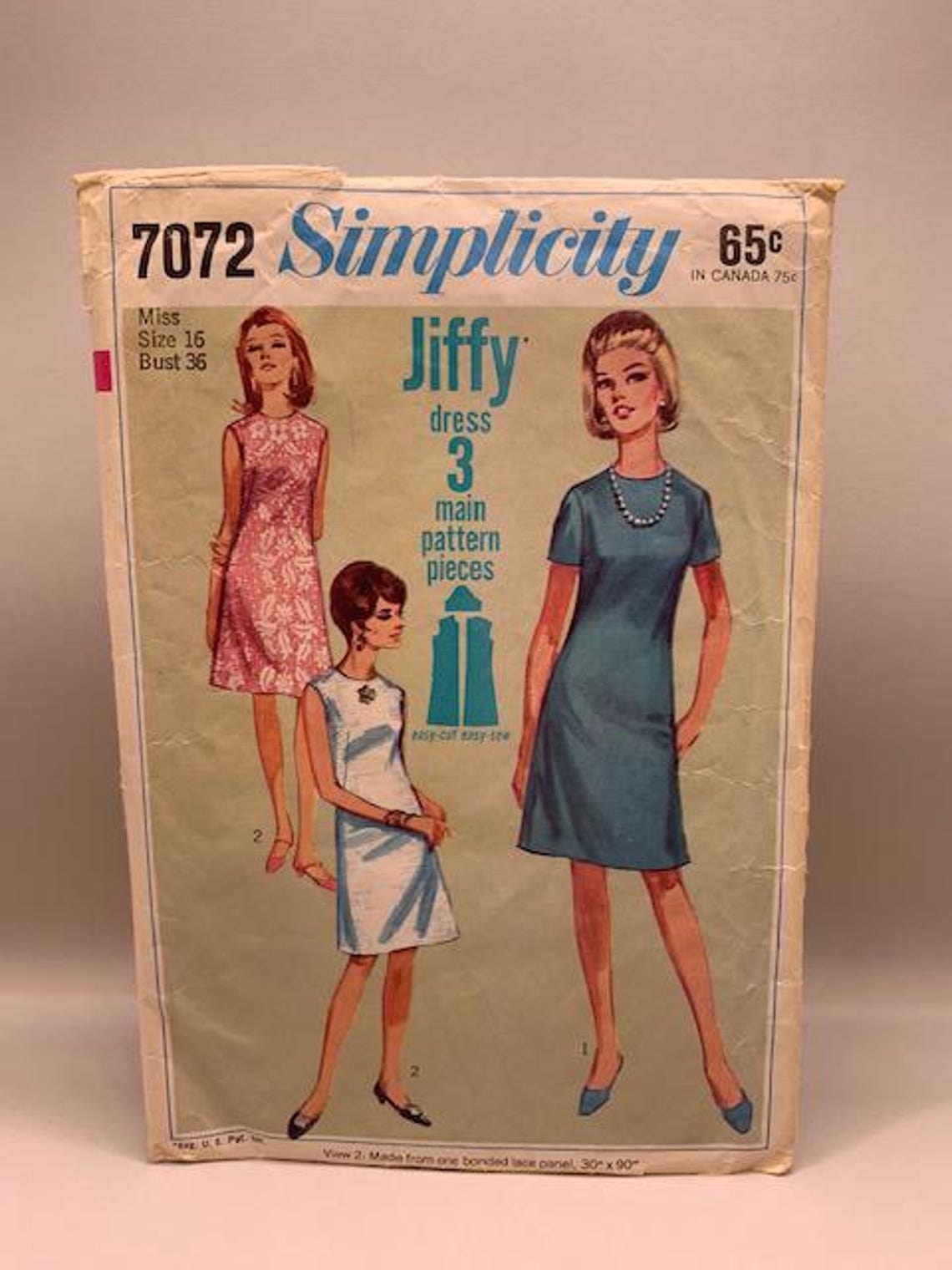 Vintage 1967 Simplicity 7072 Jiffy Dress Pattern - Size 16, Bust 36 ...