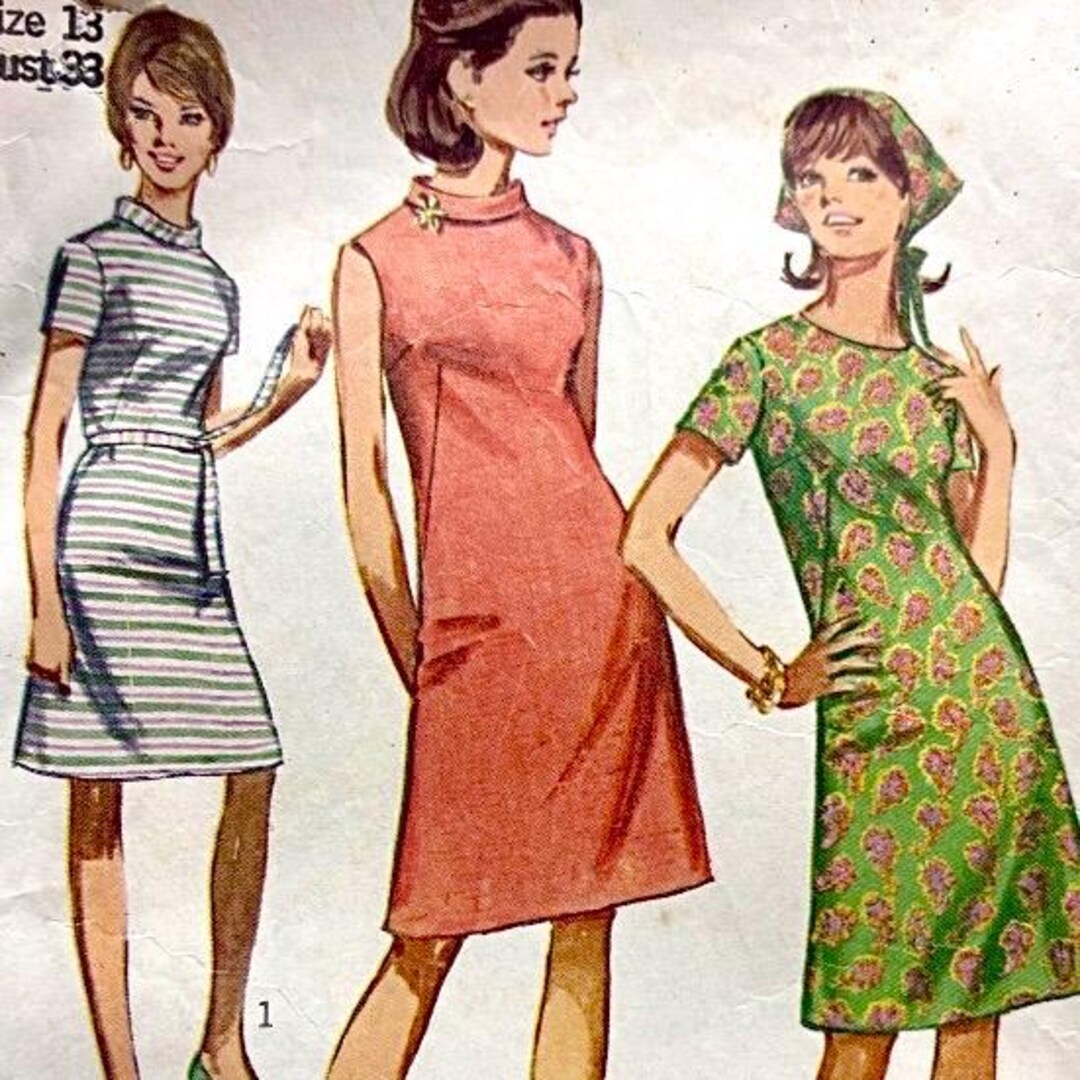 Vintage 1960s Simplicity 7144 Jiffy A-line Dress Sewing Pattern – Size ...