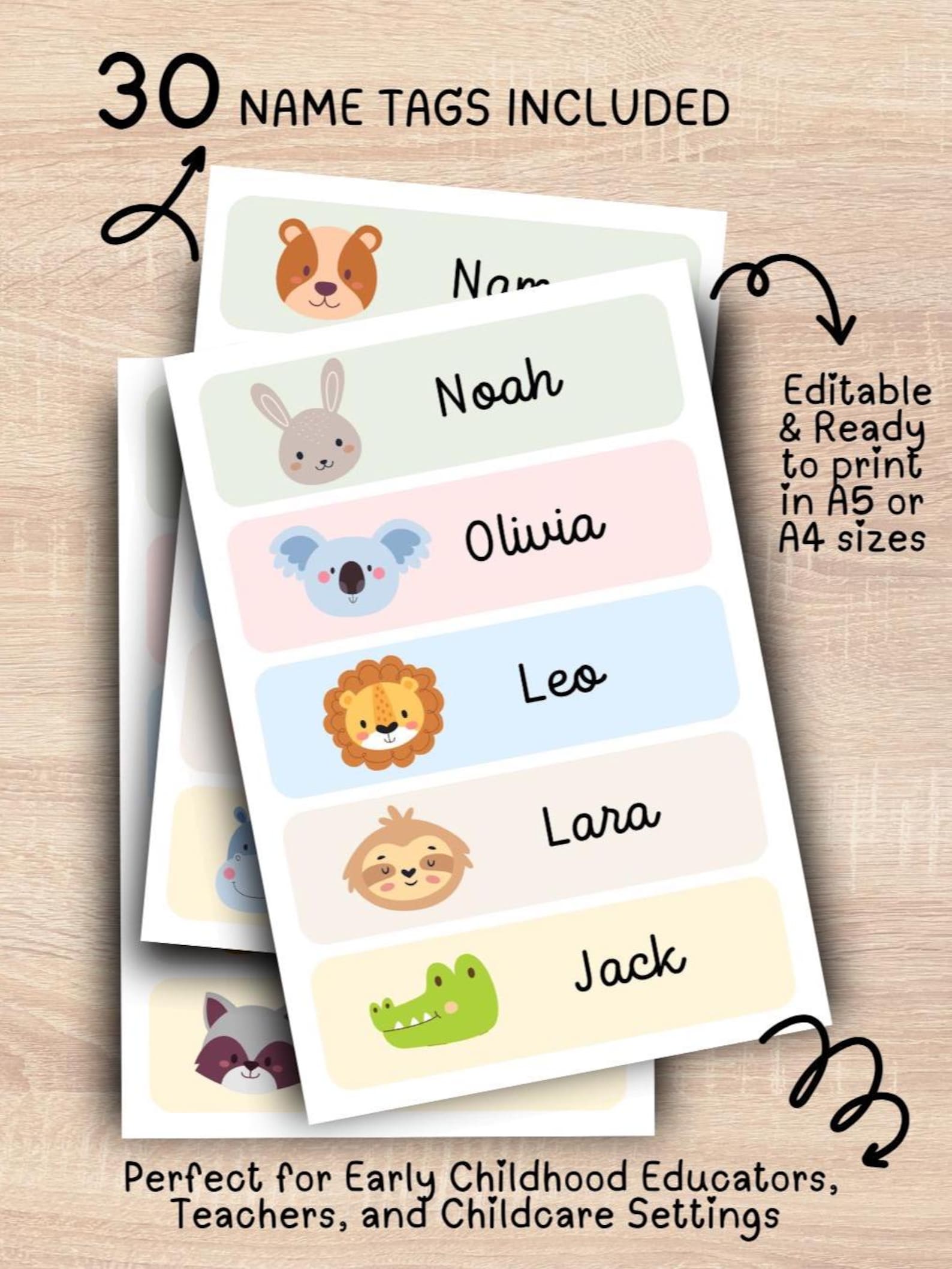 30 Cute Animal Name Tags for Preschool & Daycare – Editable Labels for ...