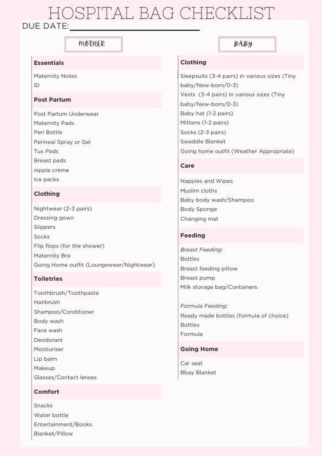Hospital Checklist - Etsy