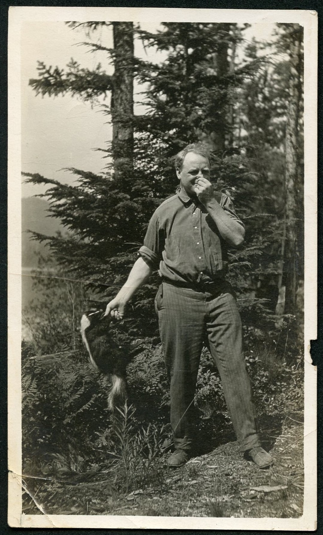 Man Holding SKUNK in One Hand and Plugging His NOSE With the Other ...
