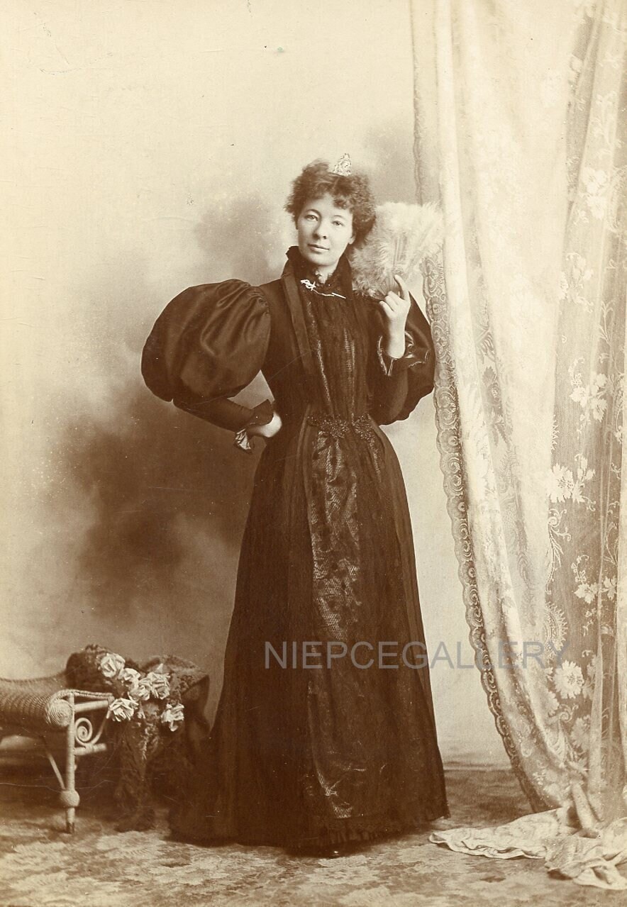 Beautiful Woman With FEATHERED FAN in Stylish Portrait - 1890s Cabinet ...