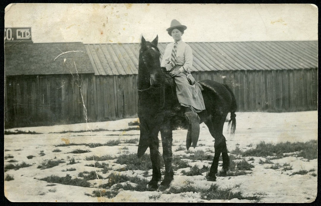 Cowgirl on Horse at Farm in 1910s Original Photo Postcard - Etsy