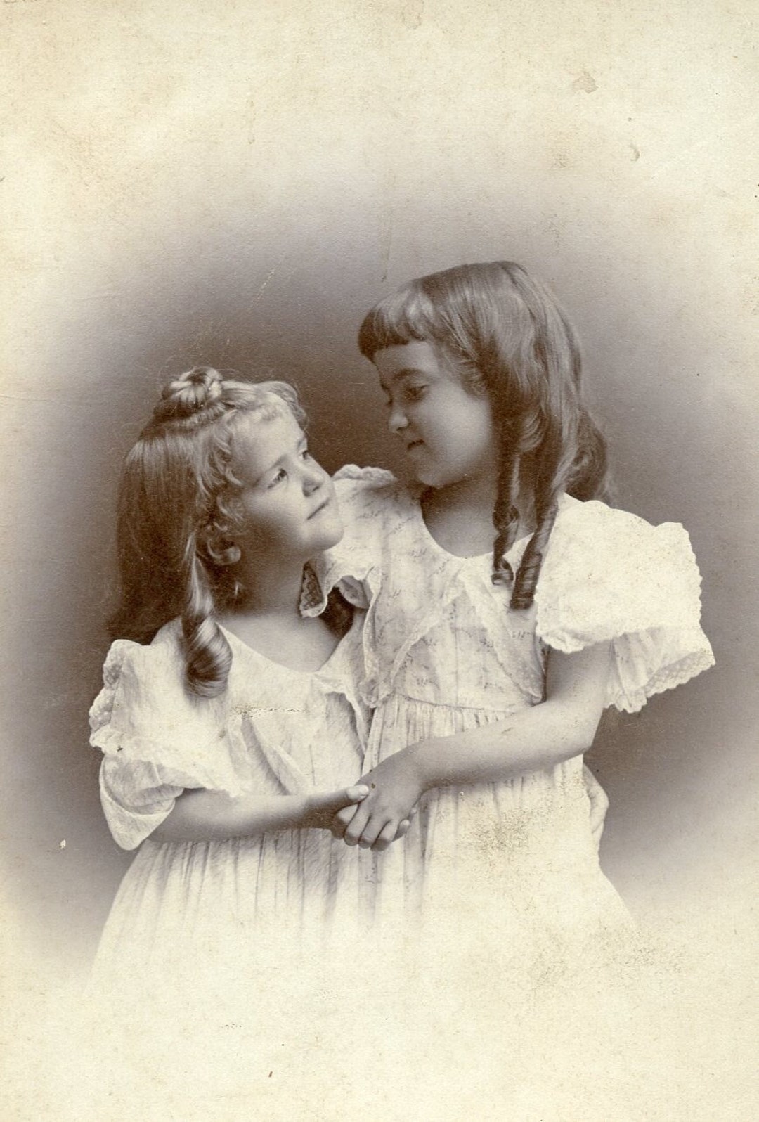 Two Adorable LITTLE SISTERS With Ringlets in Their Hair in AFFECTIONATE ...